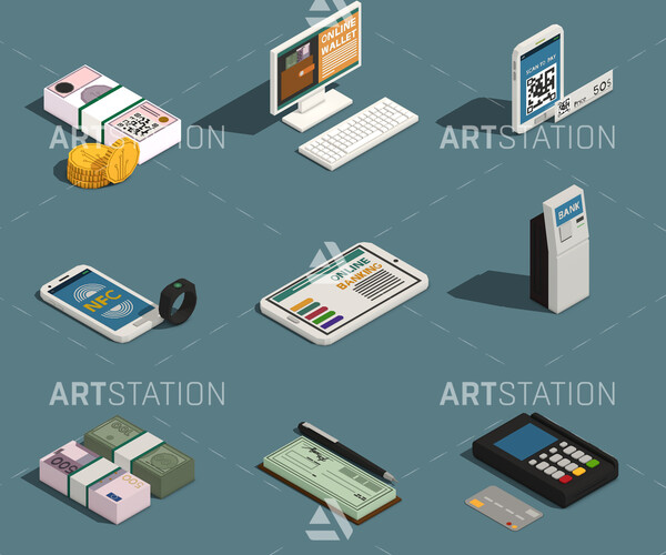 ArtStation - Low Poly Payment Methods Isometric Icon | Game Assets