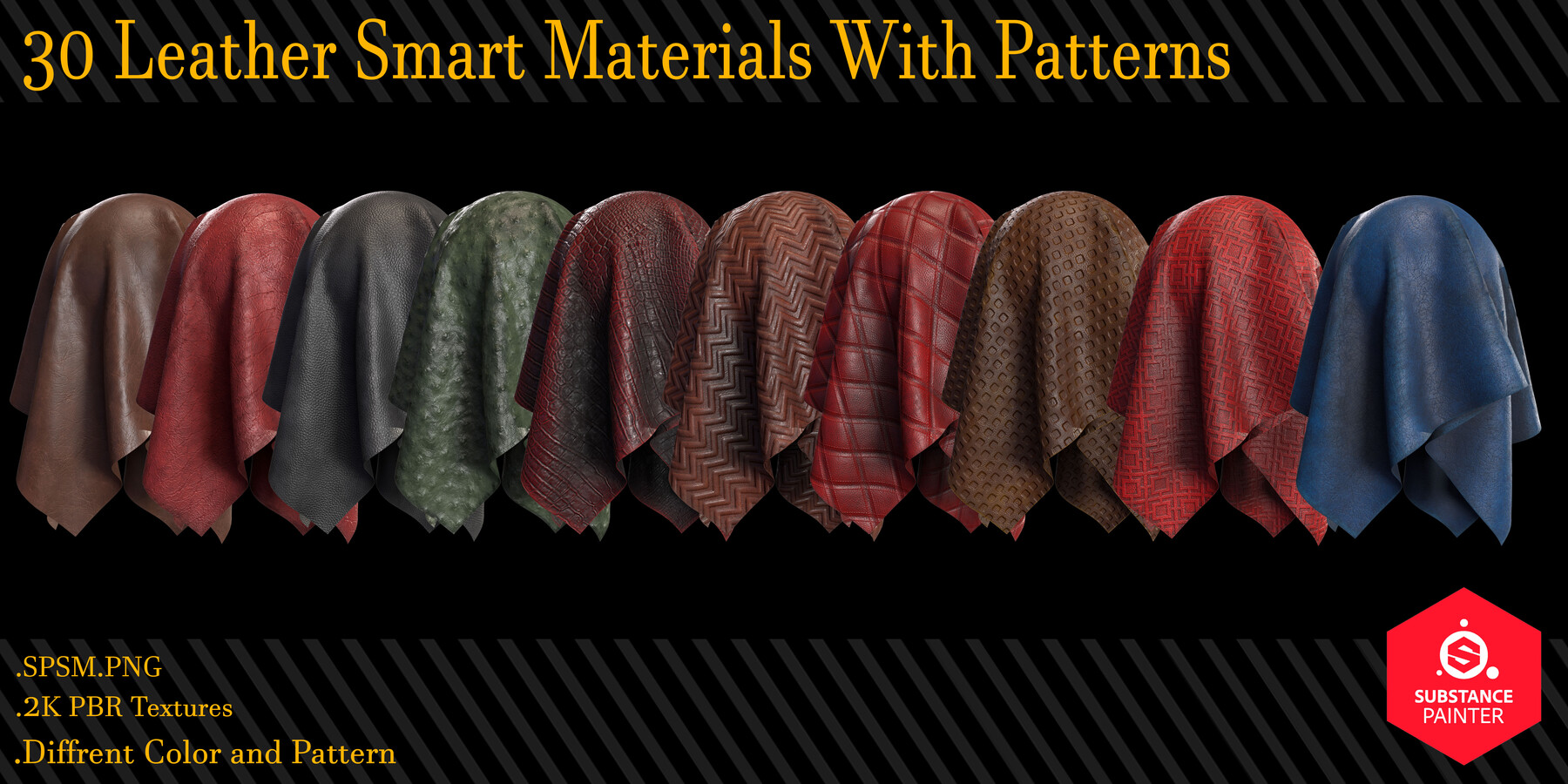 ArtStation - 30 Leather Smart Materials With Patterns | Game Assets