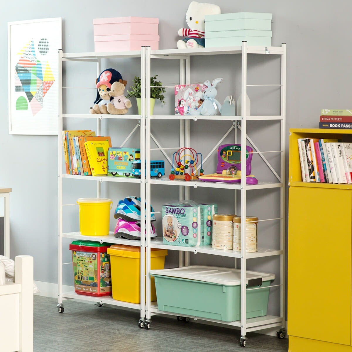 ArtStation - 5-tier folding shelf gap cabinet steel shelf (whiteblack ...