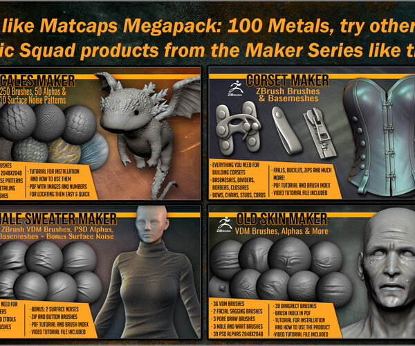 ArtStation - Matcaps Megapack: 100 Metals For ZBrush | Resources