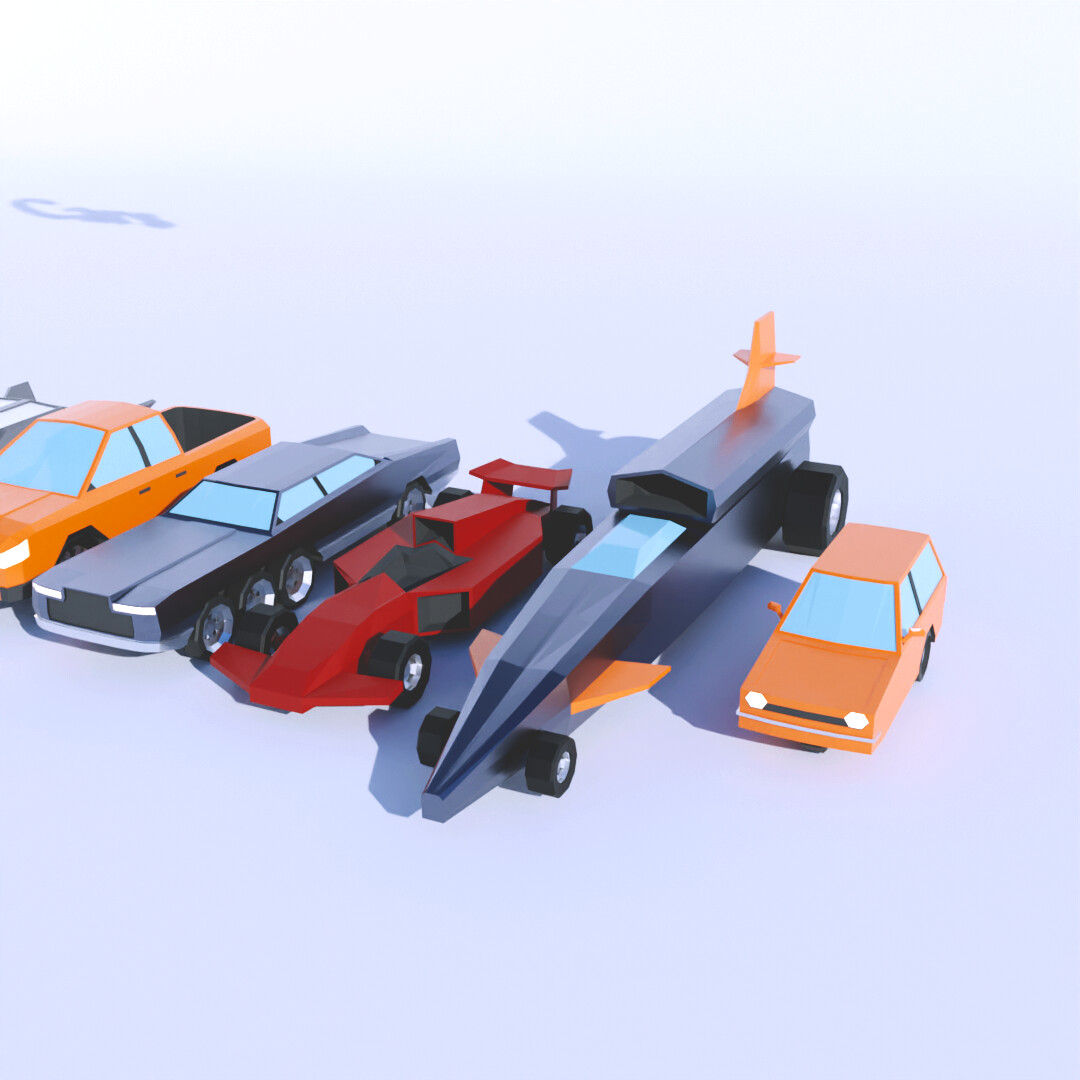ArtStation - 9 low poly car models + 10 modular road parts | Game Assets