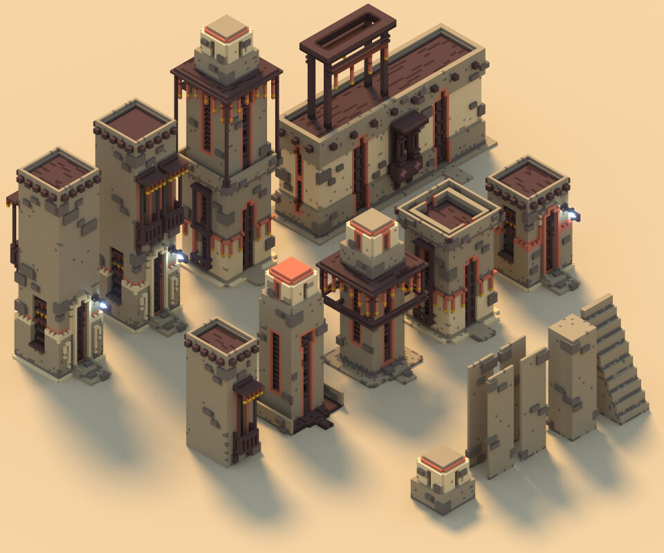 ArtStation - +100 Voxel Desert Town Kitbash | Game Assets