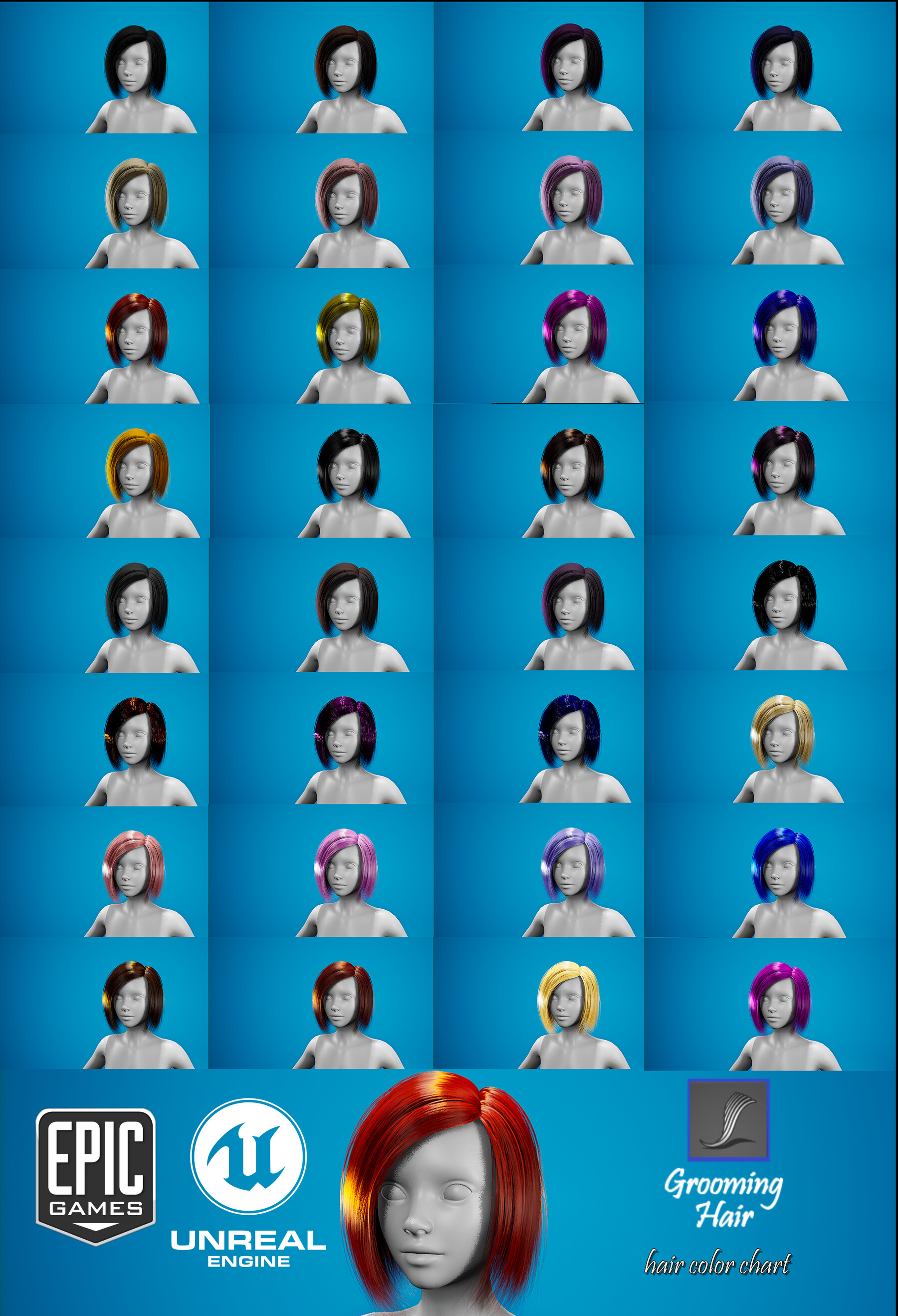 ArtStation - hair color chart Collection (Groom) For UE4 | Game Assets