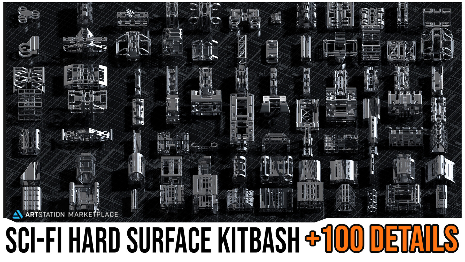 ArtStation - Sci-Fi Hard Surface KITBASH BUNDLE +100 DETAILS | Resources