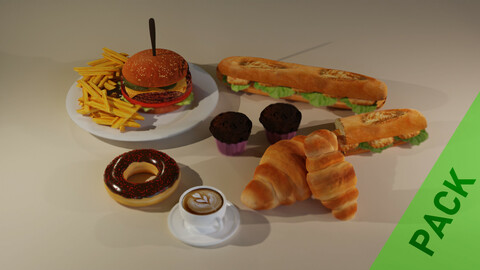 ArtStation - 3D Breakfast Pack with Lunch | Game Assets
