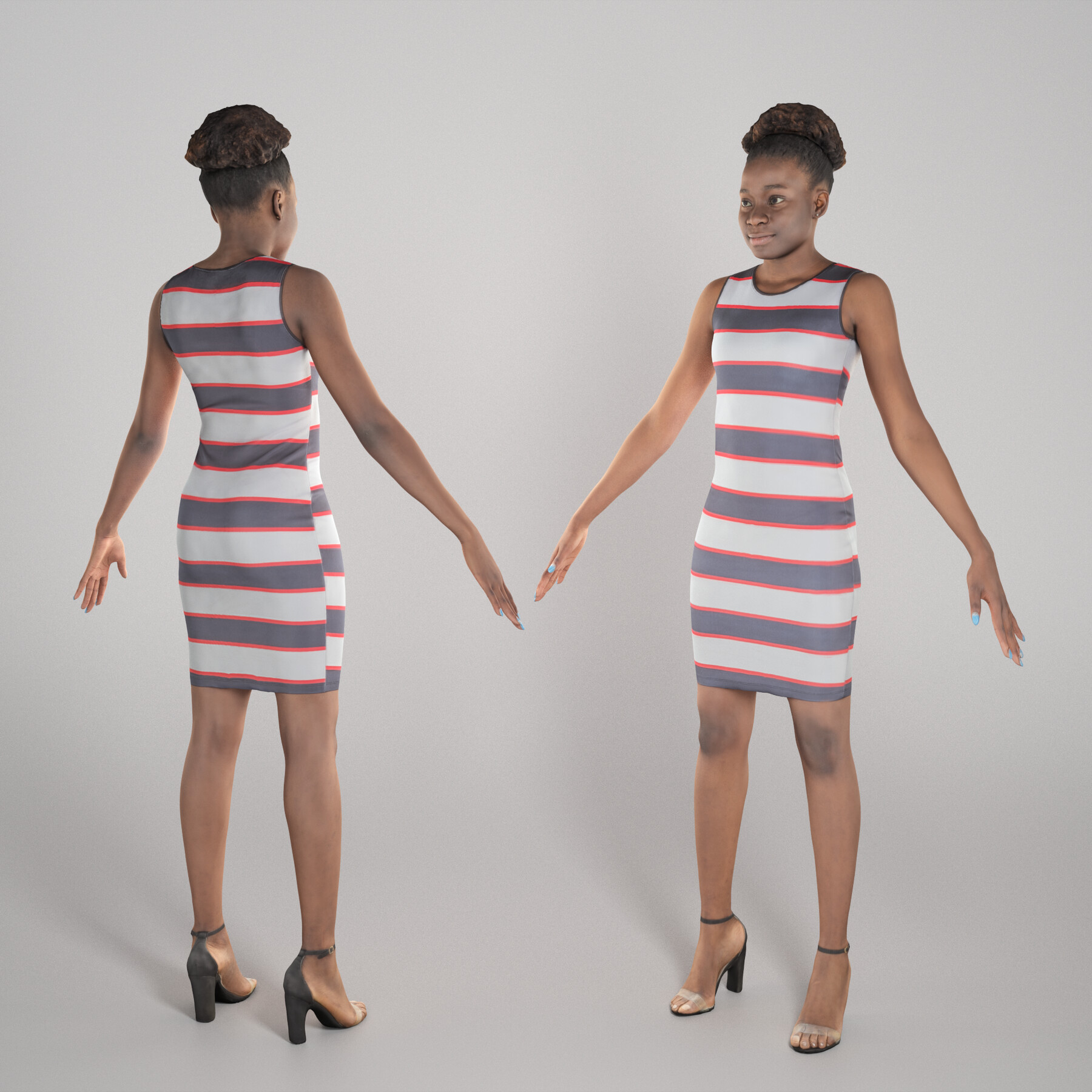 ArtStation - Pretty woman in striped dress ready for animation 284 ...