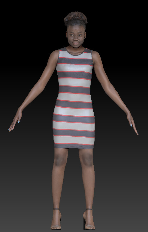 ArtStation - Pretty woman in striped dress ready for animation 284 ...