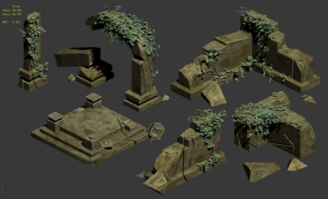 ArtStation - Ancient ruins - altar damaged parts 02 | Game Assets
