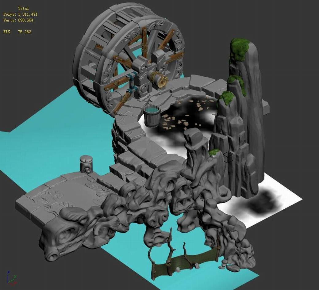 ArtStation - Taihu Lake coast - waterwheel | Game Assets