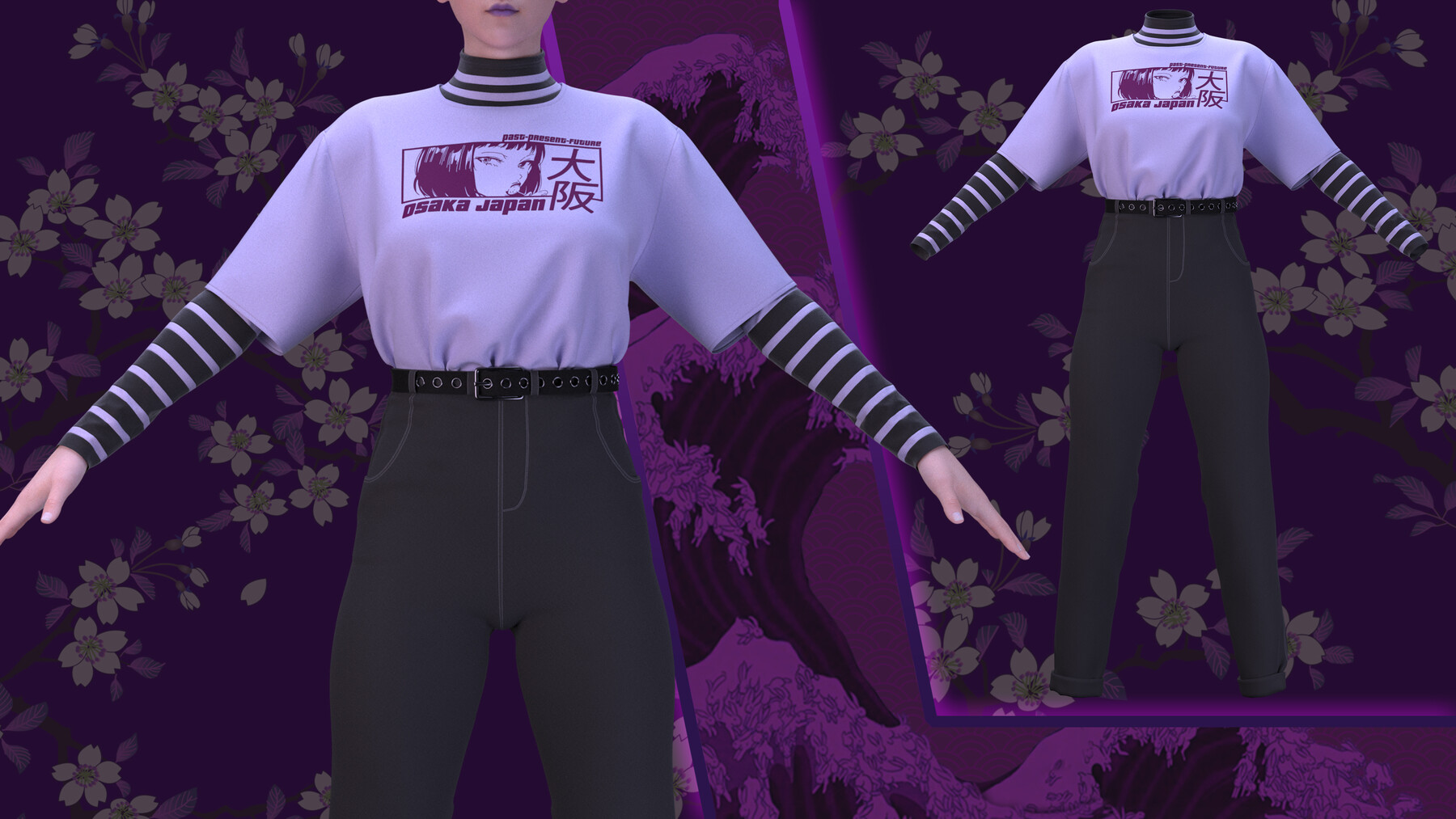 ArtStation - Clo3d/Marvelous designer Female Grunge outfit. Zprj/Obj ...