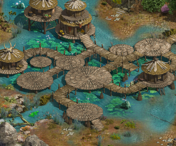 ArtStation - Primitive tribes - water village architecture | Game Assets