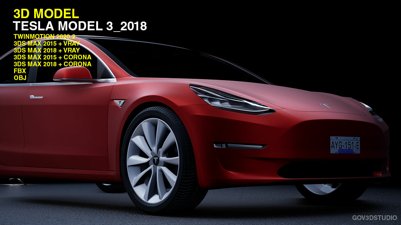 ArtStation - Tesla Model 3 2018 - 3D Model. Twinmotion, Max, Vray ...