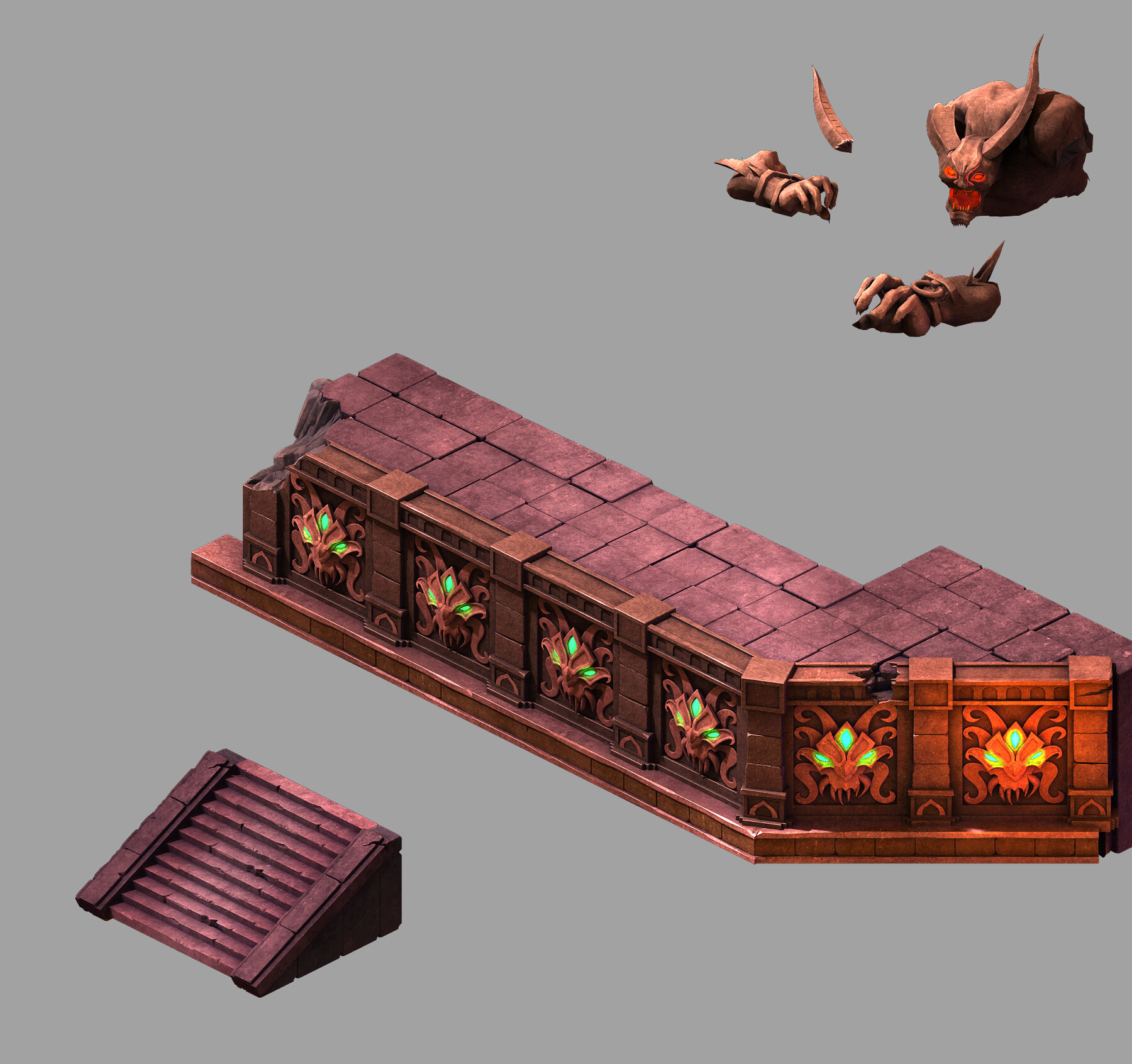 ArtStation - Devil Cloister - Stairs Monster Wall 01 | Game Assets
