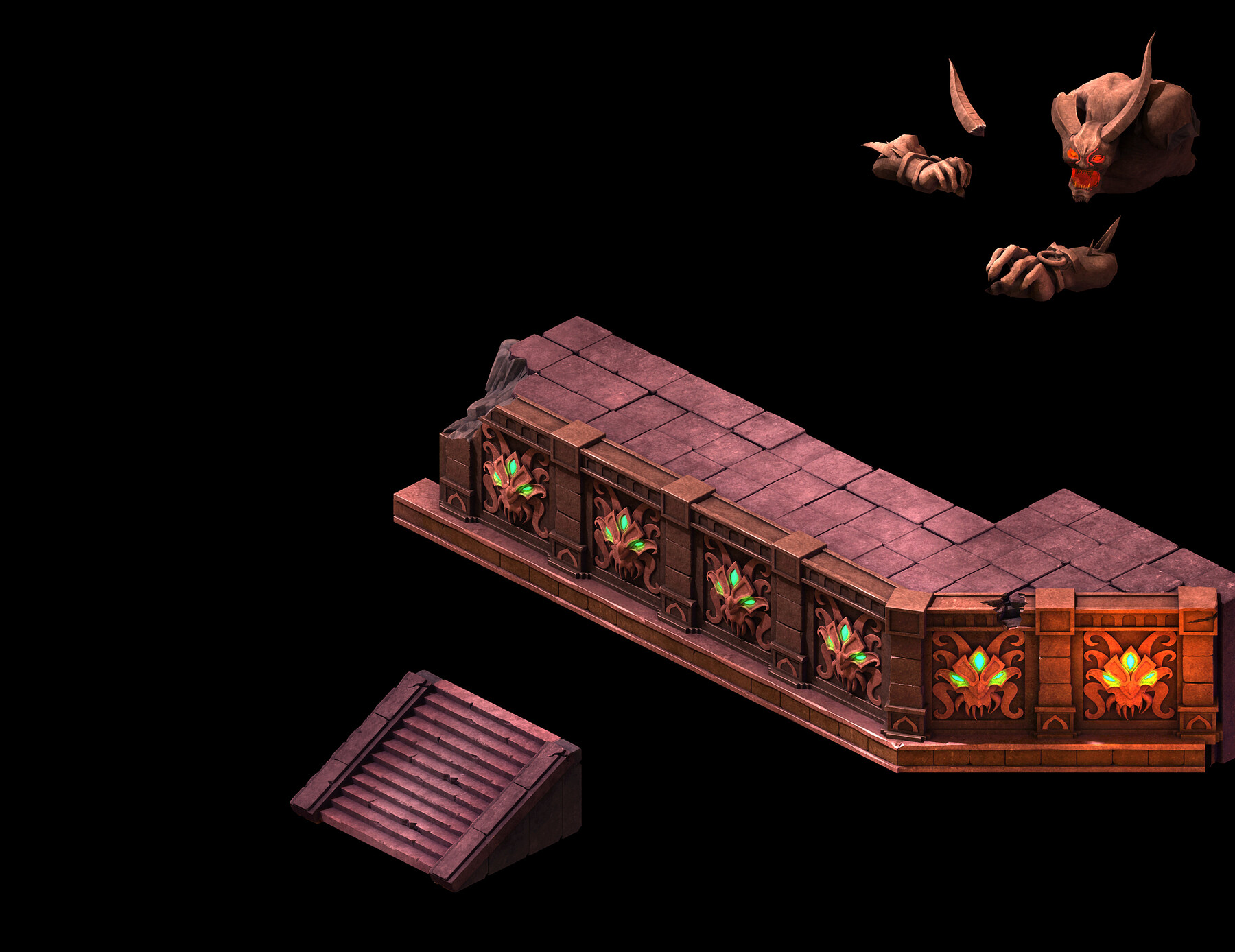 ArtStation - Devil Cloister - Stairs Monster Wall 01 | Game Assets