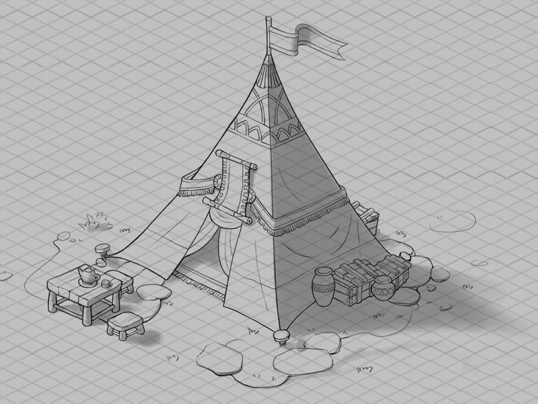 Artstation Single Mouth Tapering Tent 03 Game Assets
