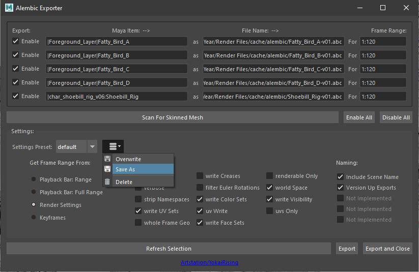 ArtStation - Alembic Export Interface - Autodesk Maya | Resources