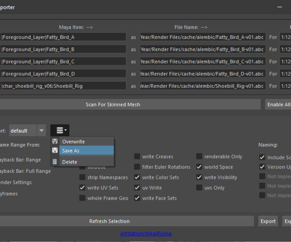 ArtStation - Alembic Export Interface - Autodesk Maya | Resources
