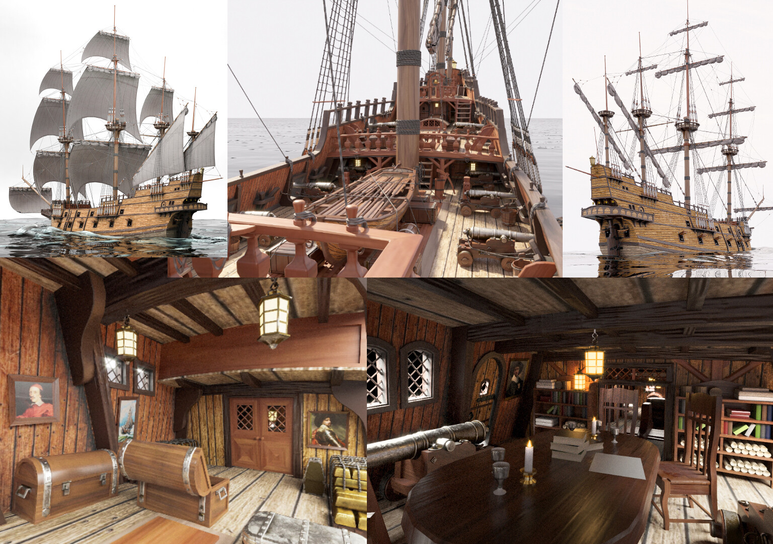 ArtStation - This 3D Galleon includes a fully detailed interior | Resources