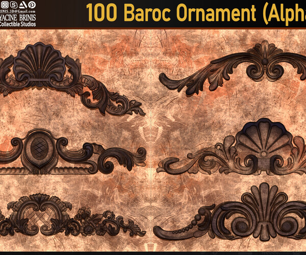 ArtStation - 100 Baroc Ornament (Alphas) Volume 01 | Brushes