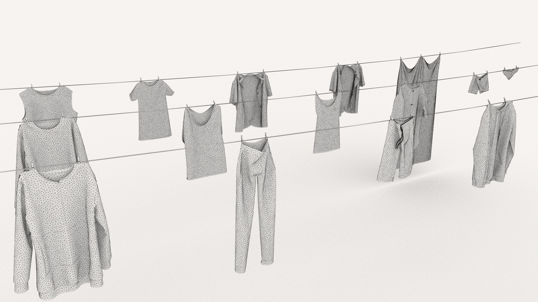 ArtStation - Textured Hanged Clothes Line 3D model | Game Assets