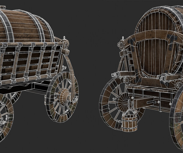 ArtStation - Barrel & cart & bucket | Game Assets