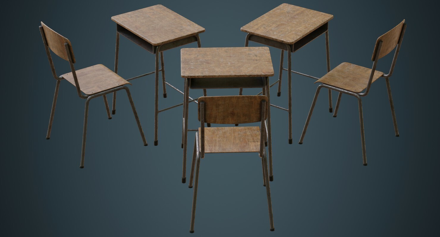 ArtStation - School Desk And Chair 1B | Game Assets