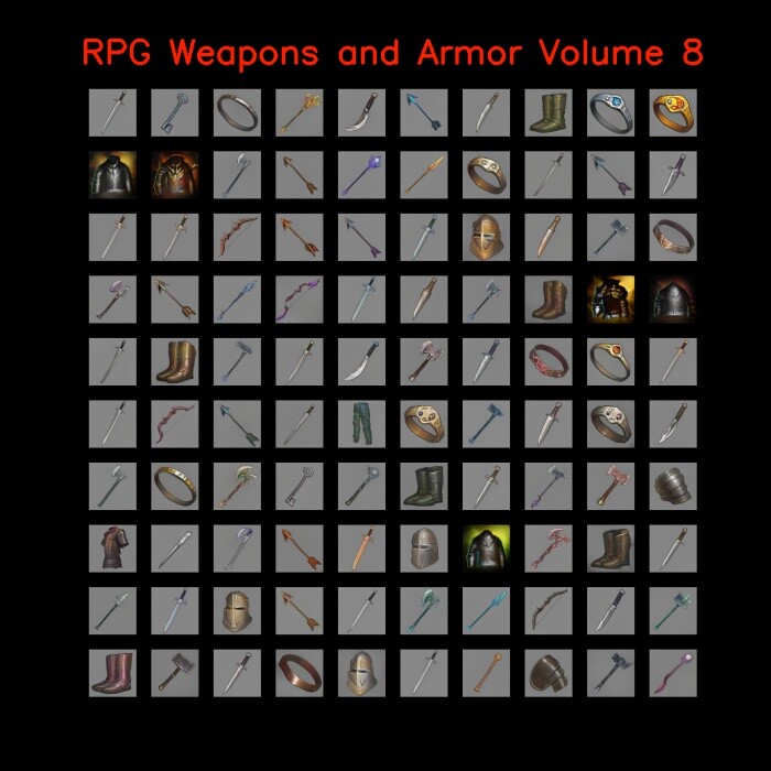 ArtStation - RPG Weapons and Armor 1000 icons 64x64 Volume 1-10 | Game ...