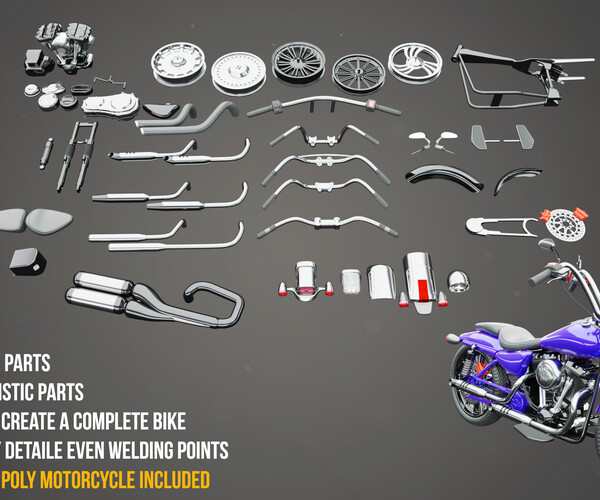 ArtStation - Hard surface Motorcycle KitBash parts | Resources
