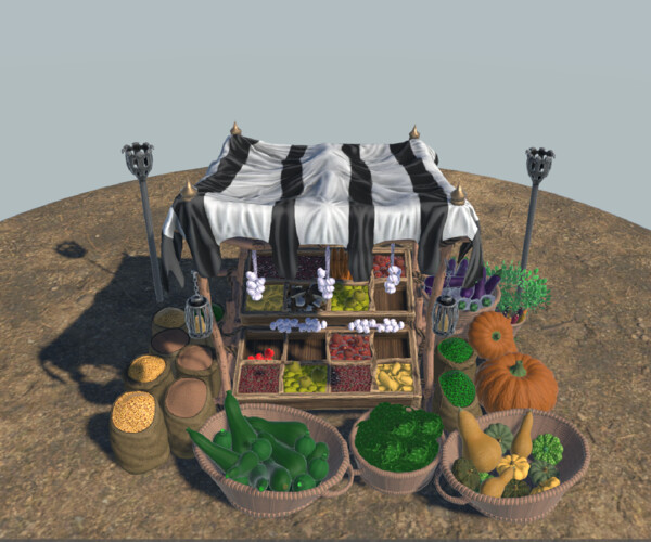 ArtStation - Market Stall Fruit and Vegetables Medieval | Game Assets