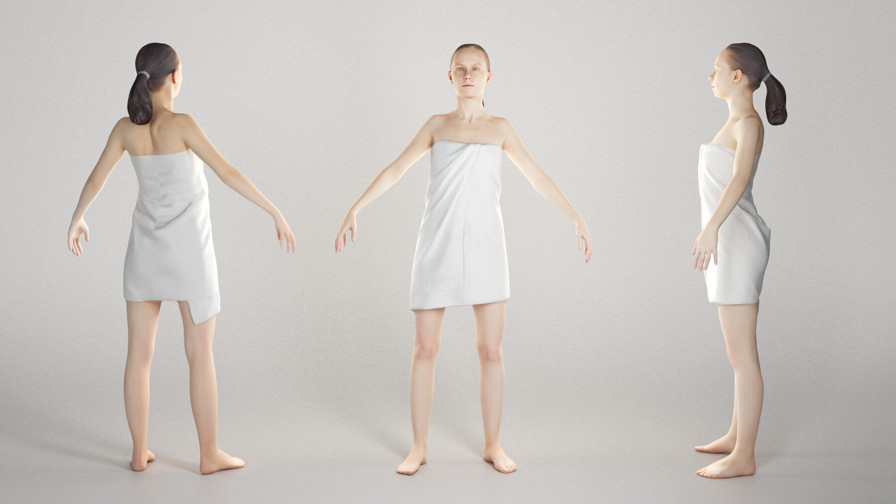 ArtStation - Young woman wrapped in bath towel in A-pose 290 | Game Assets