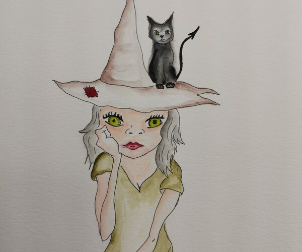 ArtStation - The witch and the cat watercolor painti digital version ng ...