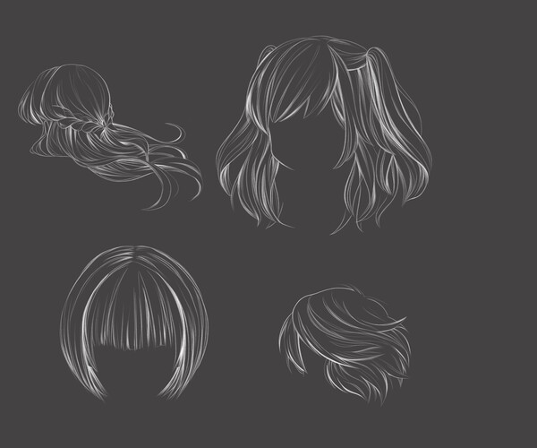 ArtStation - 💕53 Hair Stamps Procreate Brushes, Chibi Hair Brushes ...