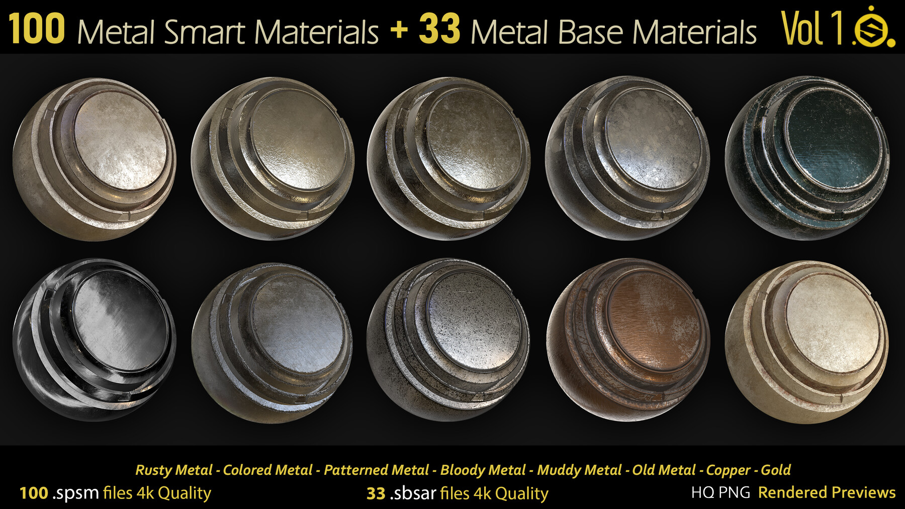 ArtStation - 100 Metal Smart Materials-spsm+33.sbsar-Base materials ...