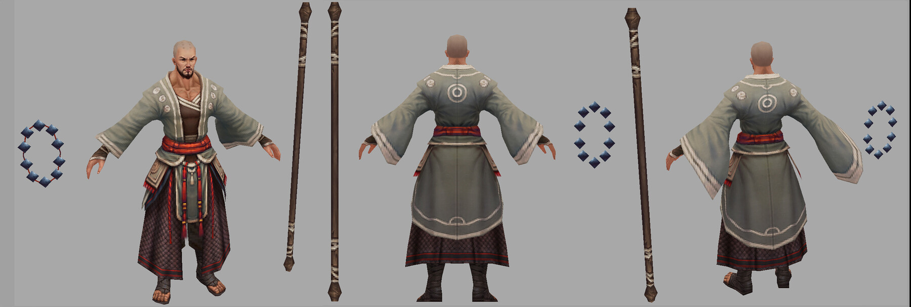 ArtStation - Low poly 3D characters - Shaolin Temple sticks | Game Assets
