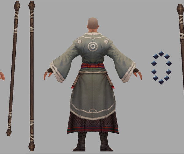 ArtStation - Low poly 3D characters - Shaolin Temple sticks | Game Assets