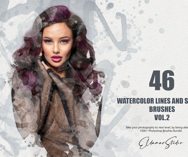 ArtStation - 46 Watercolor Lines and Splash Brushes - Vol. 2 | Brushes