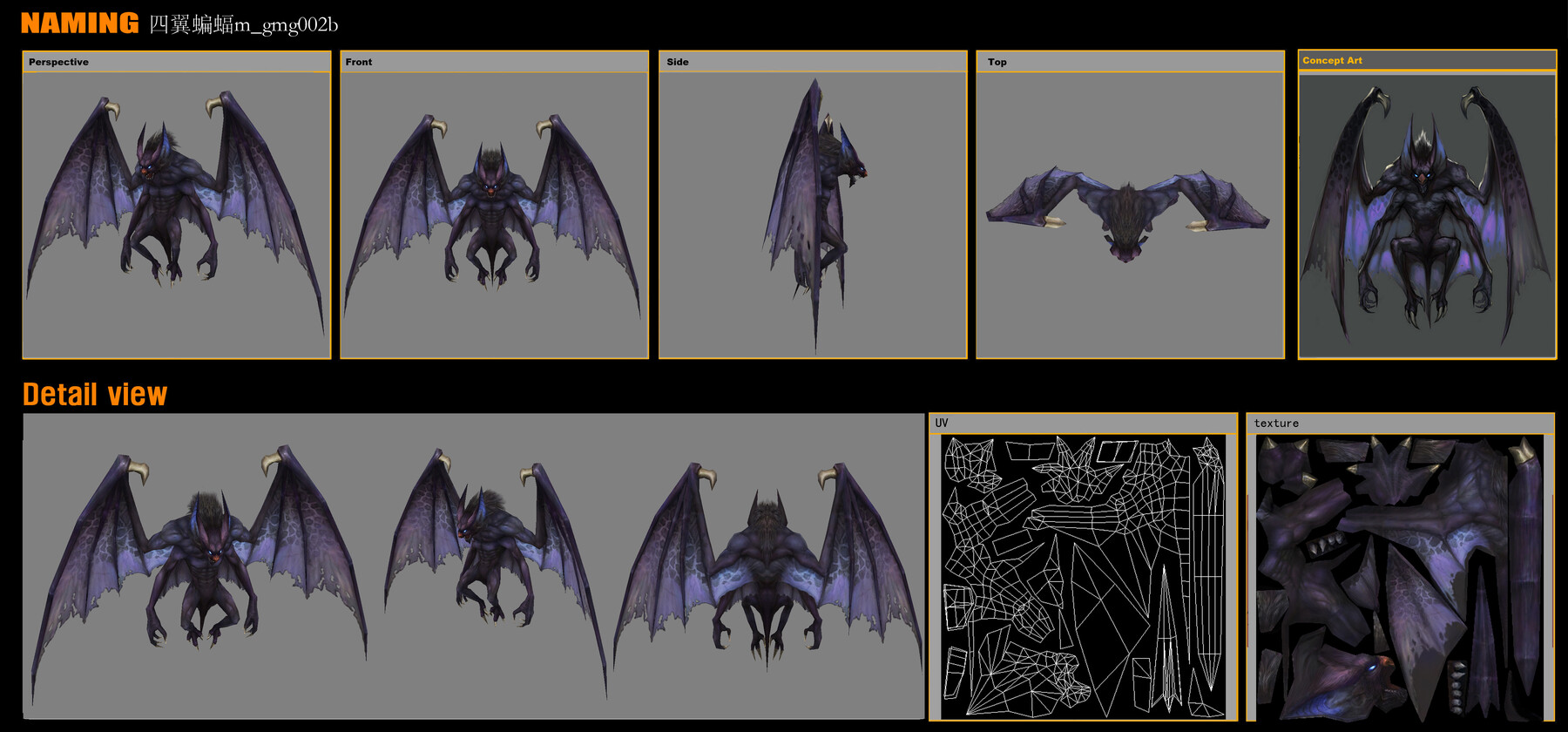 ArtStation - Low poly 3D Monster - Four-winged bat | Game Assets
