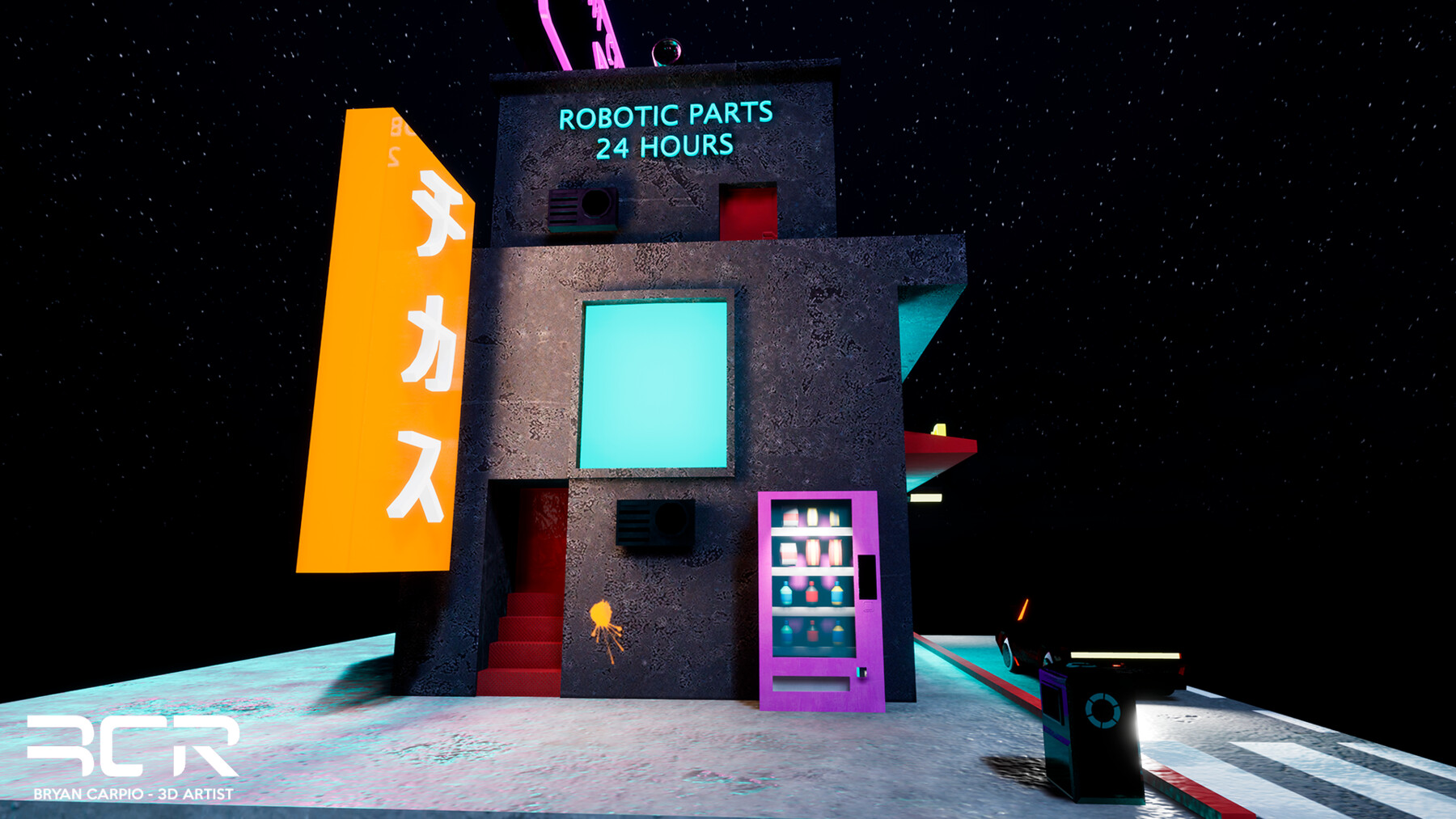 ArtStation - Cyberpunk Building - Low Poly Game Ready Low-poly 3D model ...