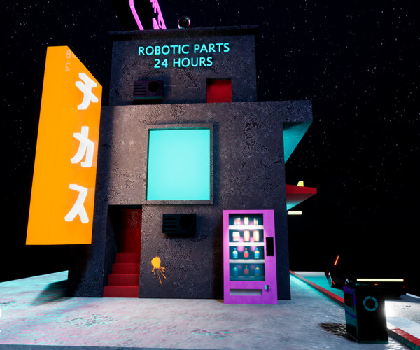 ArtStation - Cyberpunk Building - Low Poly Game Ready Low-poly 3D model ...