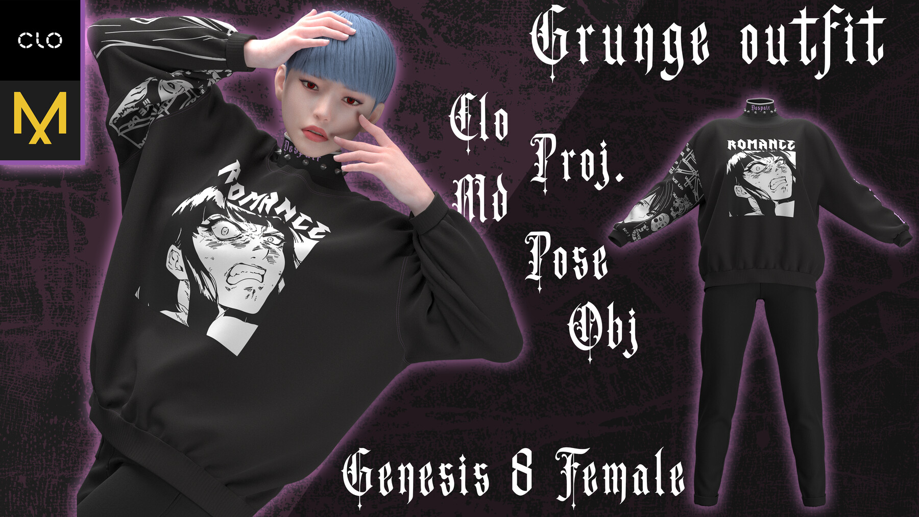 ArtStation - Clo3d/Marvelous designer Female Grunge outfit. Zprj/Obj ...