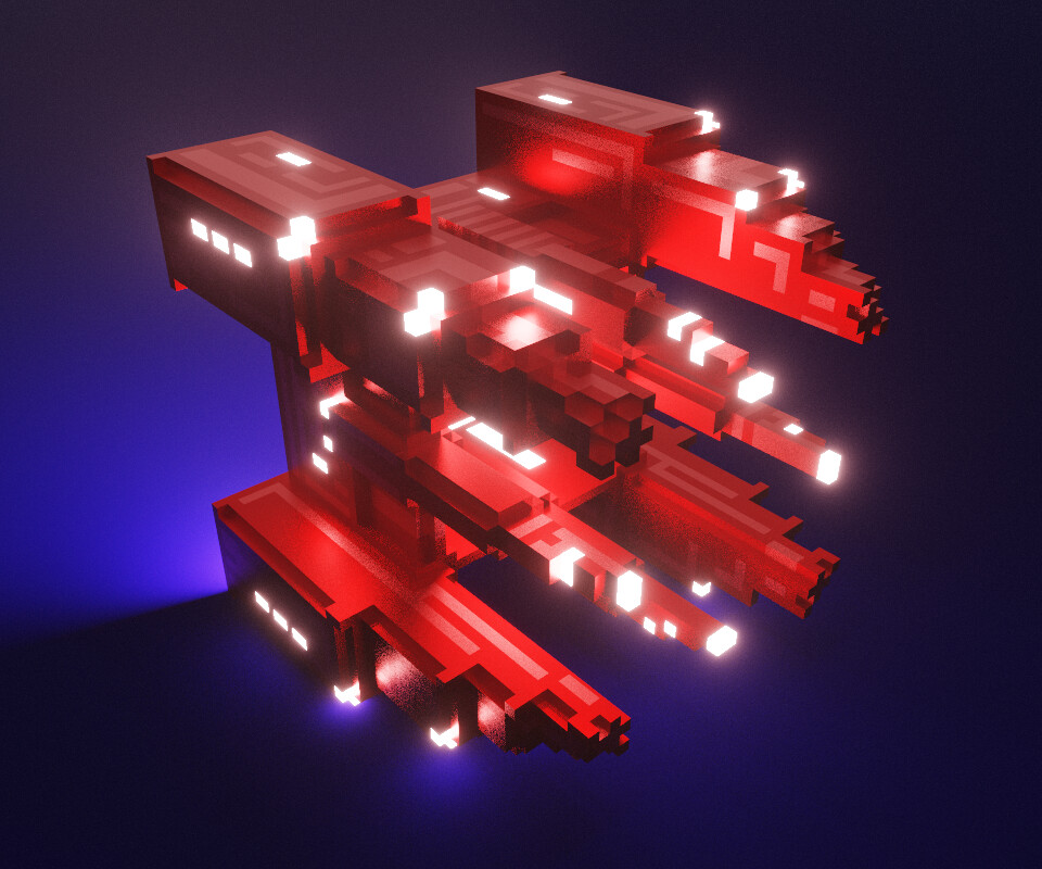 ArtStation - 3d voxel space ship fighter | Game Assets