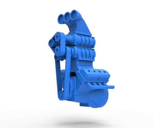 ArtStation - Diecast 3D printable V8 engine with double supercharger ...