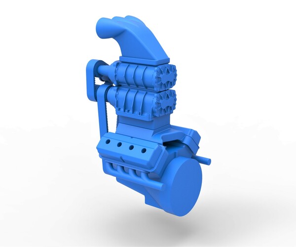 ArtStation - Diecast 3D printable V8 engine with double supercharger ...