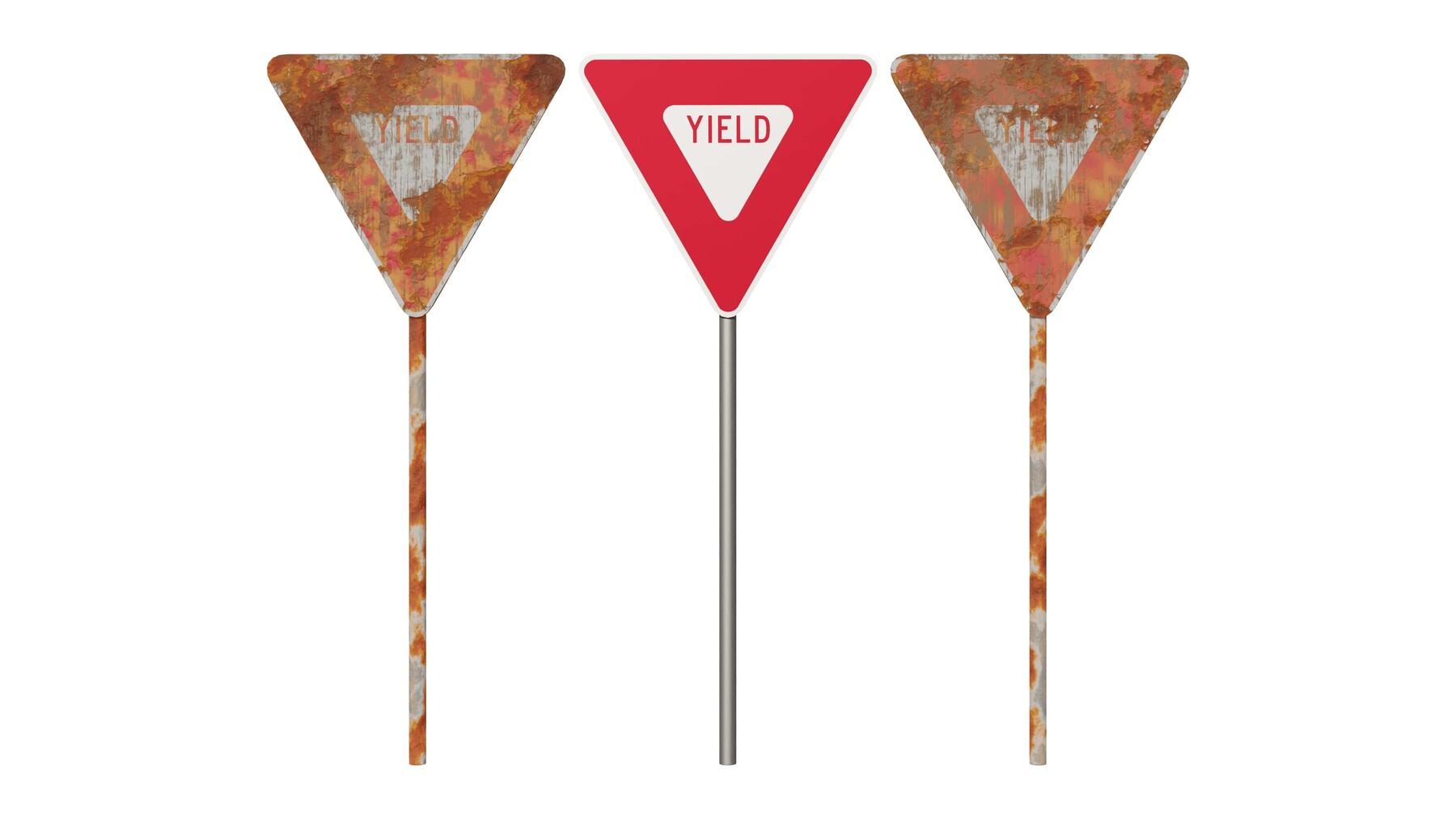 ArtStation - Yield Road Signs Rusted Old and Clean versions Low-poly 3D ...