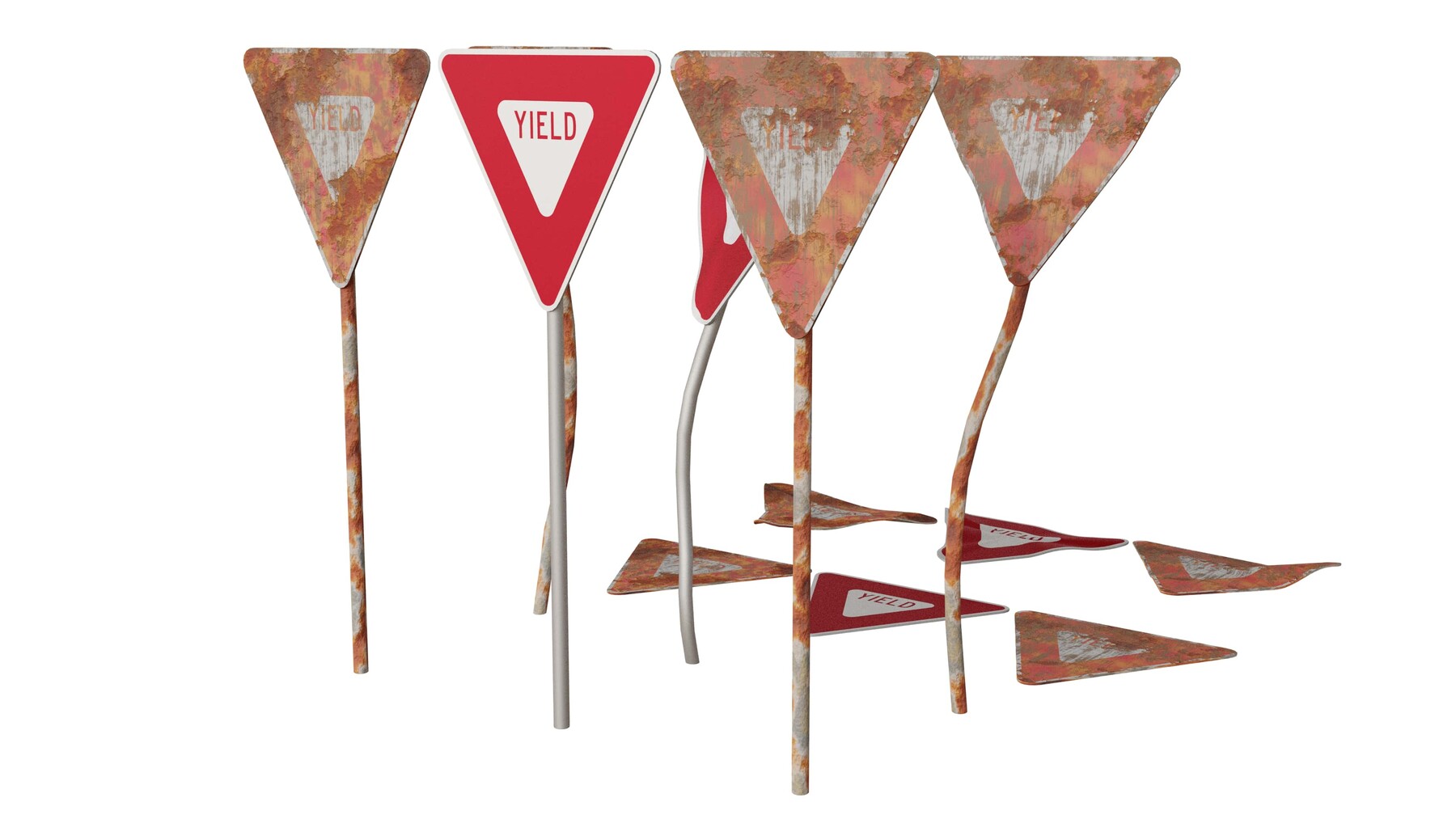 ArtStation - Yield Road Signs Rusted Old and Clean versions Low-poly 3D ...