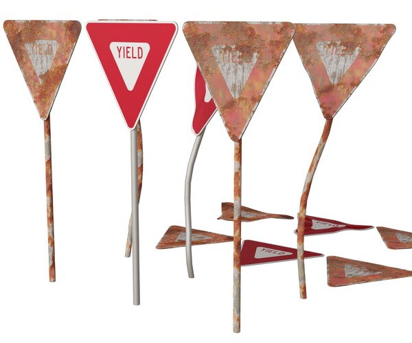 ArtStation - Yield Road Signs Rusted Old and Clean versions Low-poly 3D ...