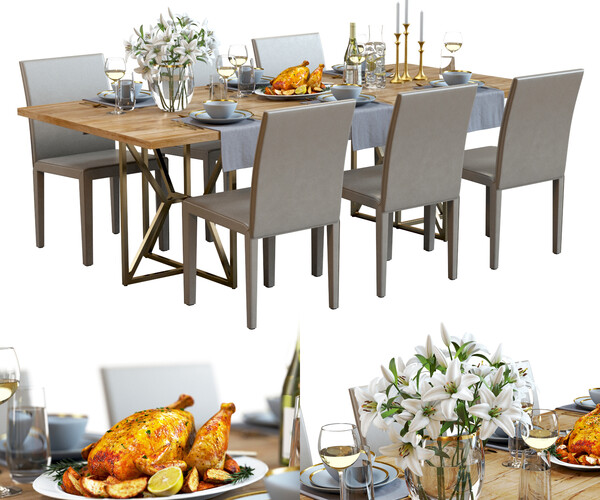 ArtStation - 3D Model / Table Set with Food 01 / Crate&Barrel Furniture ...