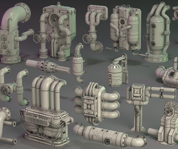 ArtStation - Wall Tube Mechanism Props 1 - 20 pieces | Resources