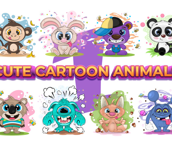 ArtStation - Set of cute cartoon animals, characters_01 | Artworks