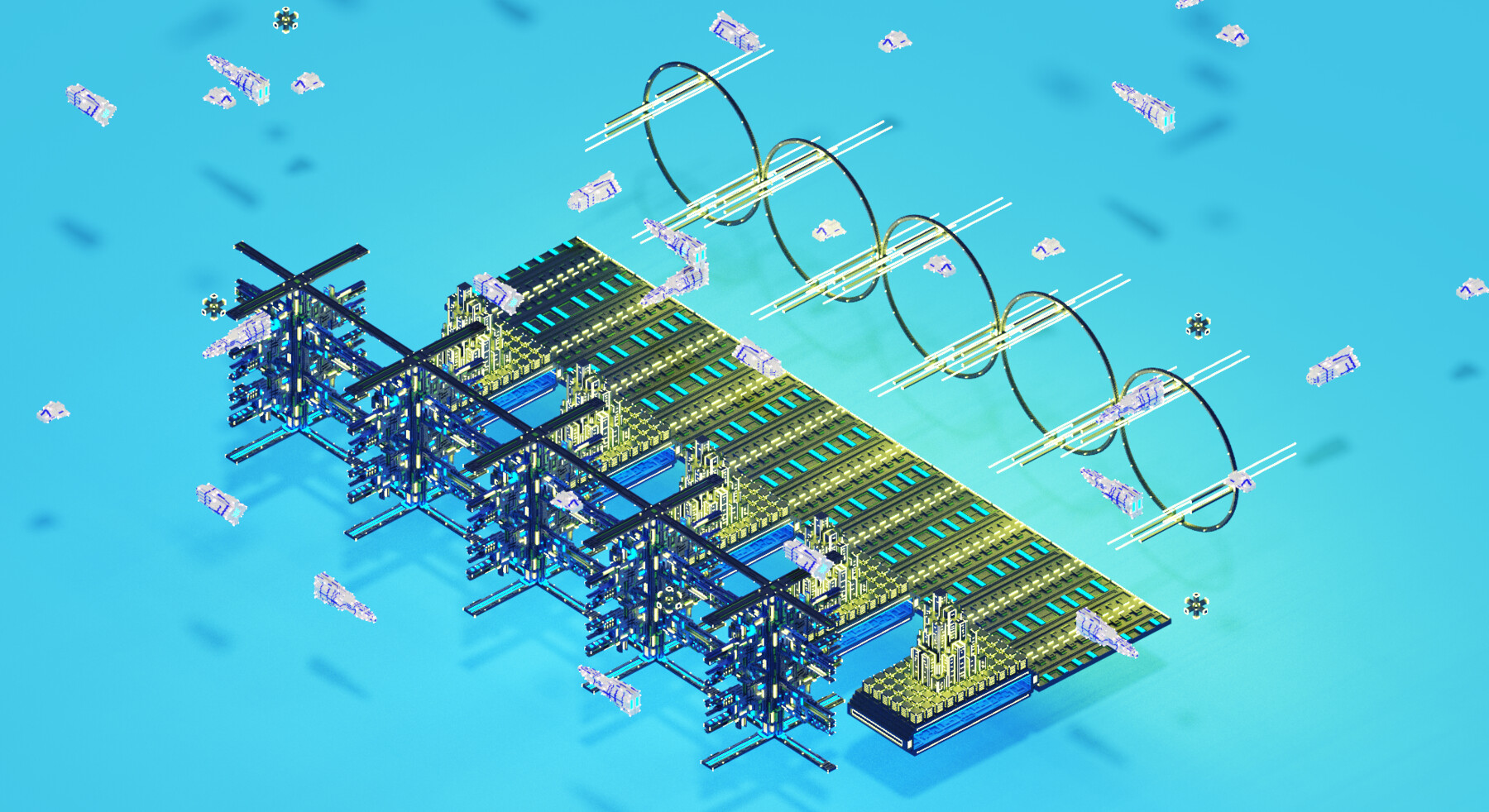 ArtStation - 3d voxel iso space ship station in light | Game Assets